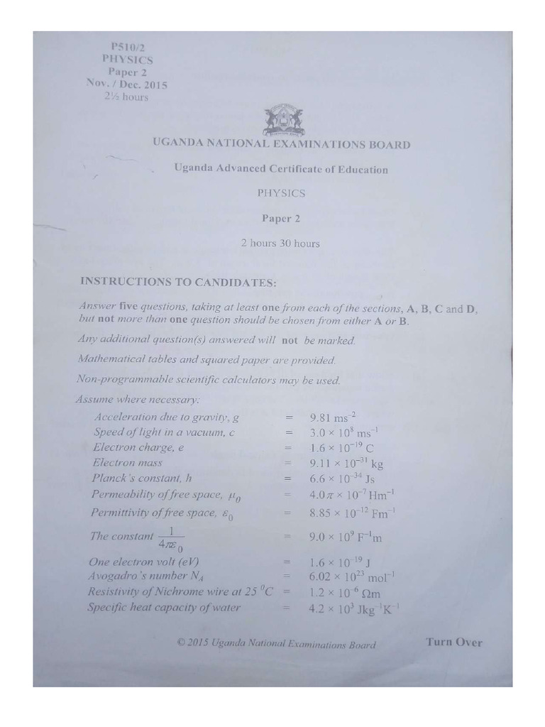 Uneb 2015 Phy2 Guide | PDF