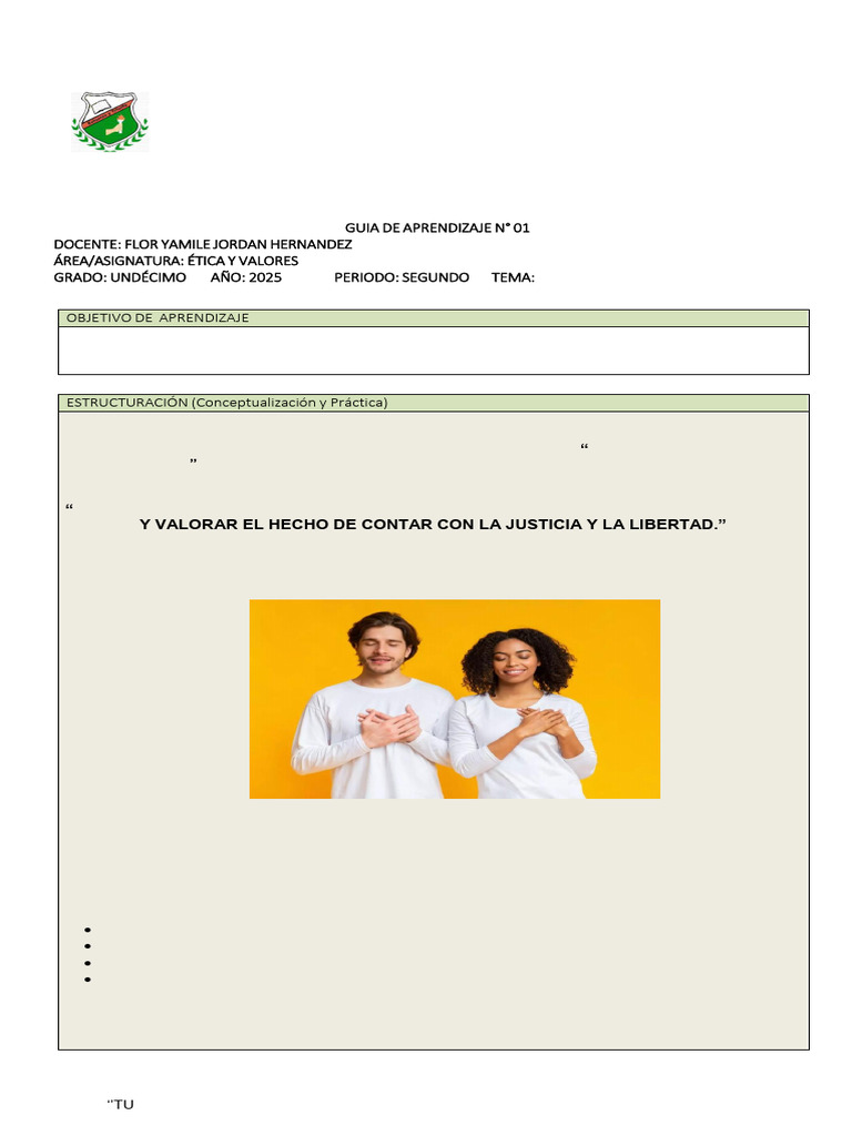Guia # 1 Once Etica y Valores Segundo Periodo 2025 | PDF | Sociedad | Comunidad