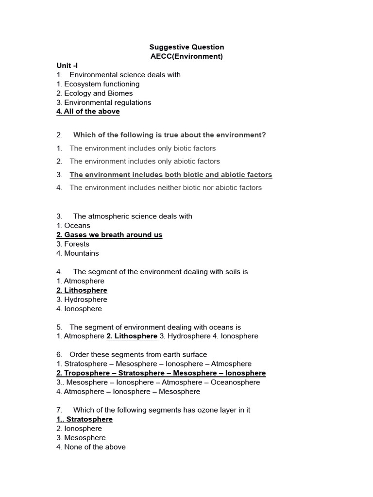 Suggestive Question (AECC-EVS) | PDF | Natural Environment | Ecosystem