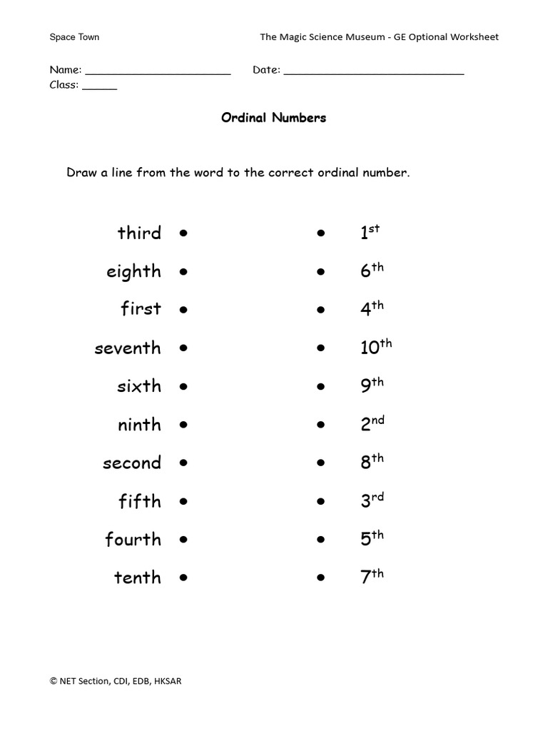 P2 English Ws (Ordinal Numbers) | PDF