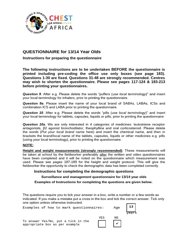 Chest-Africa Questionnaire 13-14 Bma | PDF | Tablet (Pharmacy) | Asthma