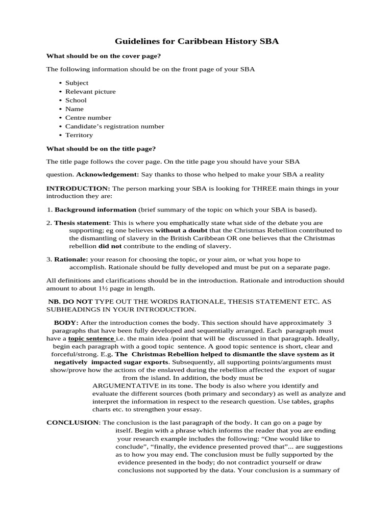 Guidelines For Caribbean History SBA-1 | PDF | Information | Human ...