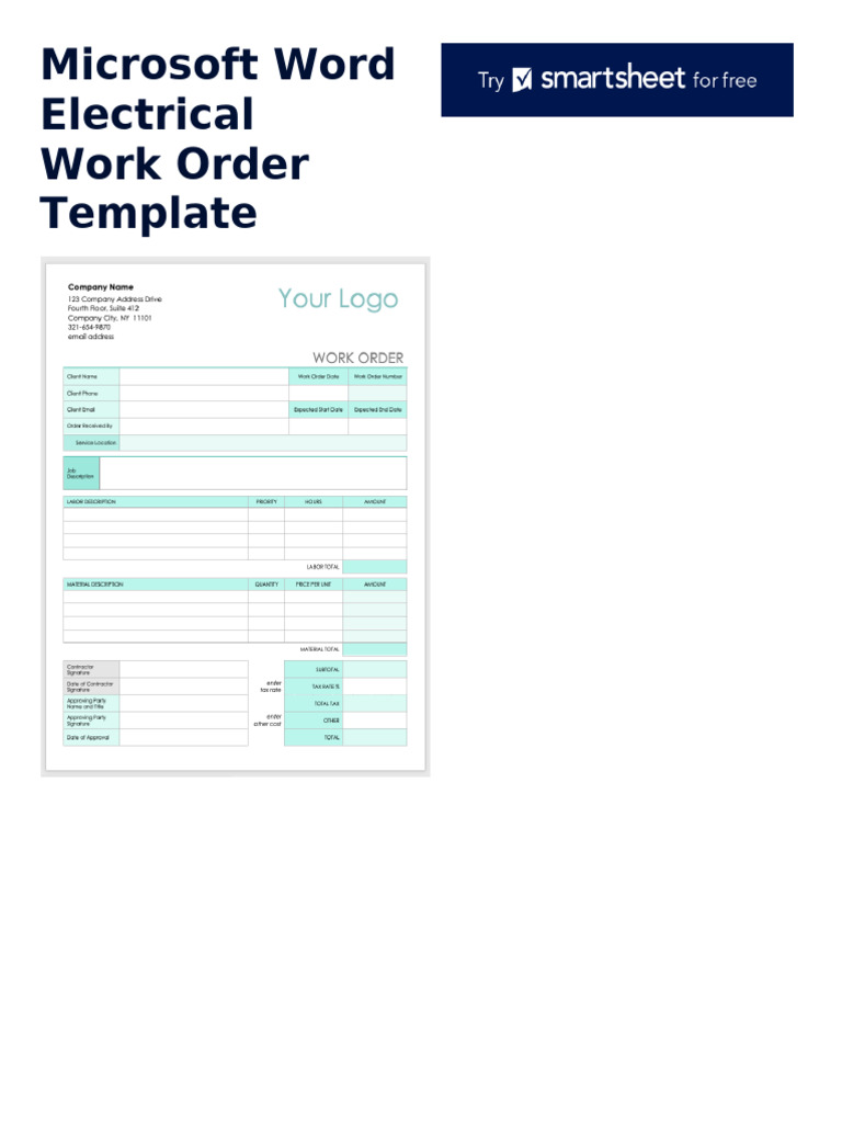 Electrical Work Order Template PDF | PDF