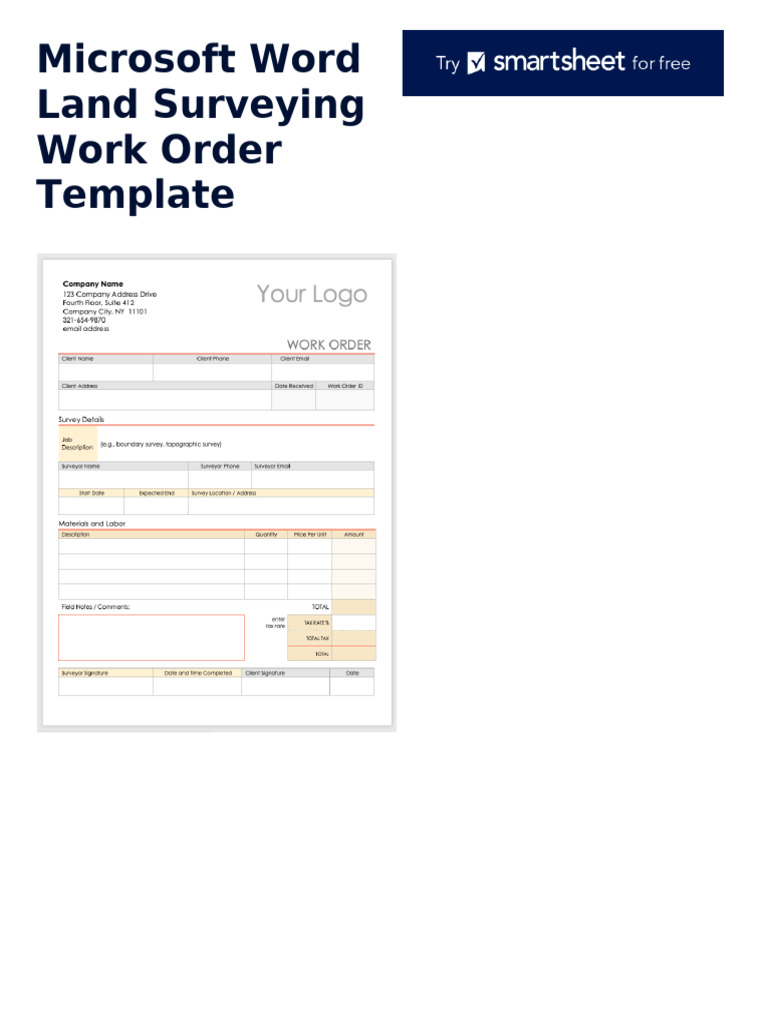 IC Land Surveying Work Order Template 12207 - WORD | PDF