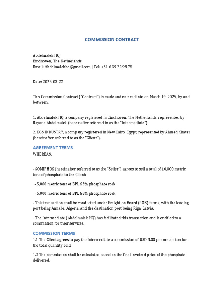 1KGS Official Commission Contract | PDF