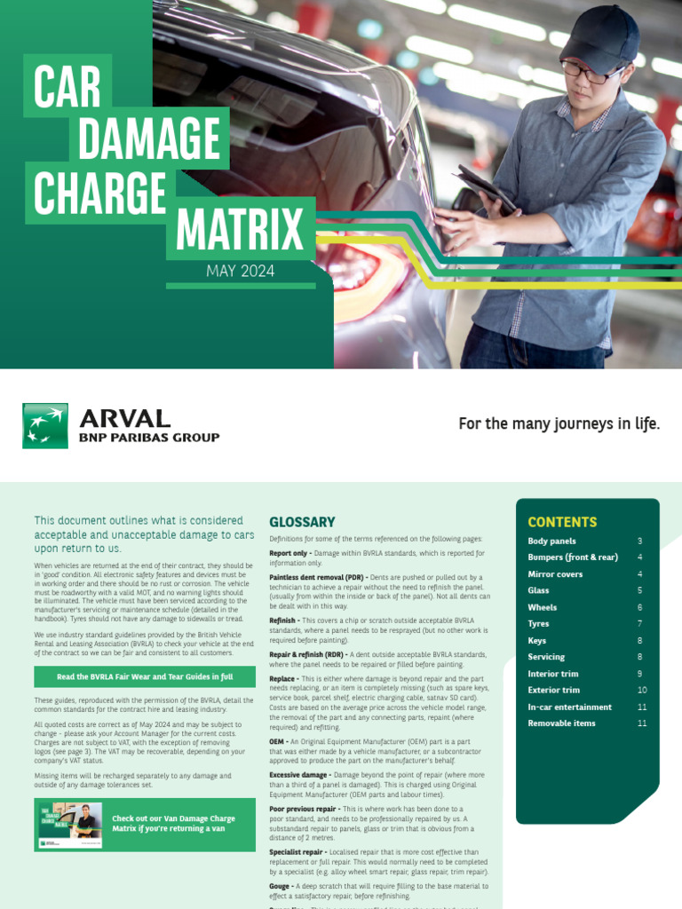 Arval Car Damage Charge Matrix 2024 | PDF | Tire | Wheel