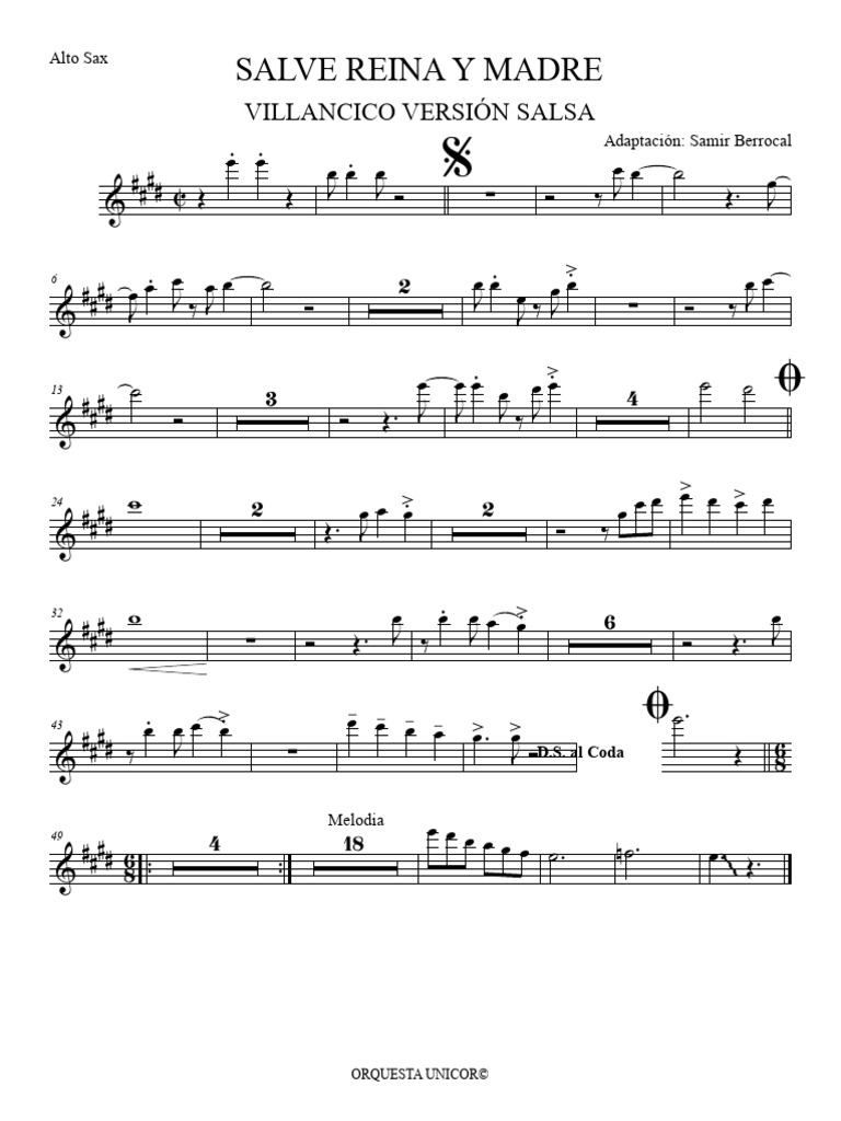 Villancico Salve Reina y Madre UNICOR Saxo | PDF