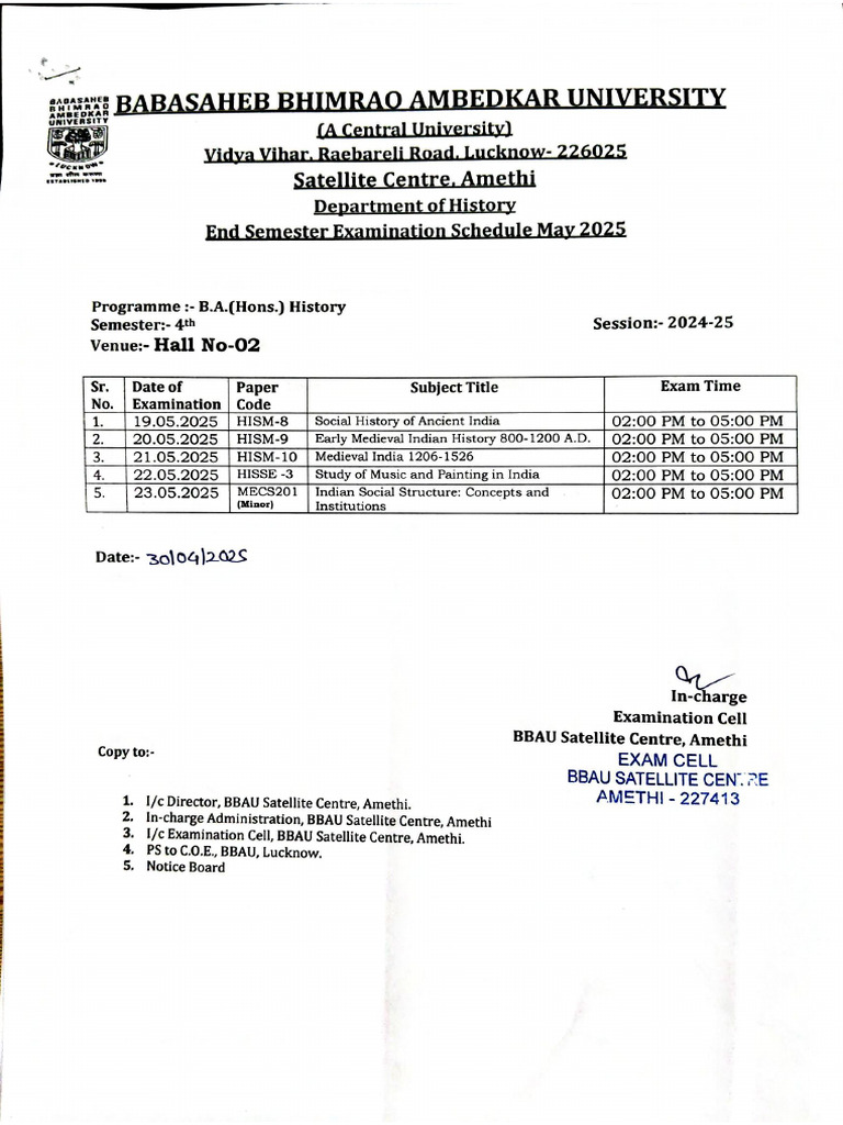 End Semester Examination Schedule 4th Semester May 2025 | PDF
