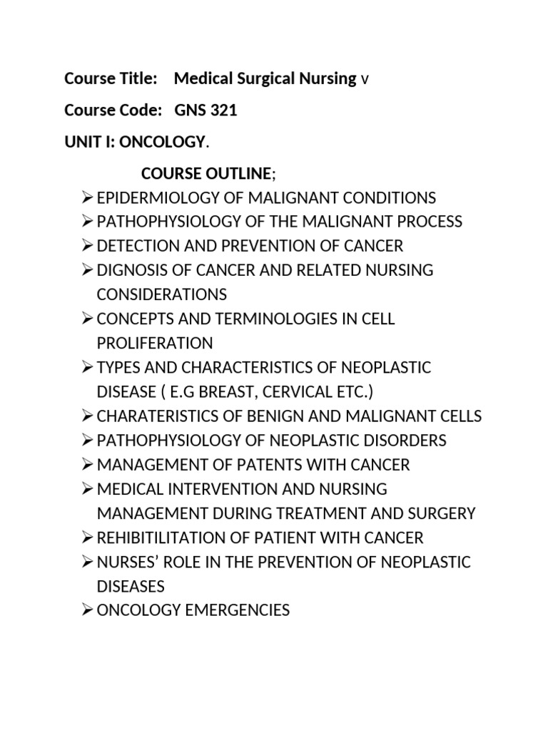 Medical Surgical Nursing 3RD Year | PDF | Cancer | Preventive Healthcare
