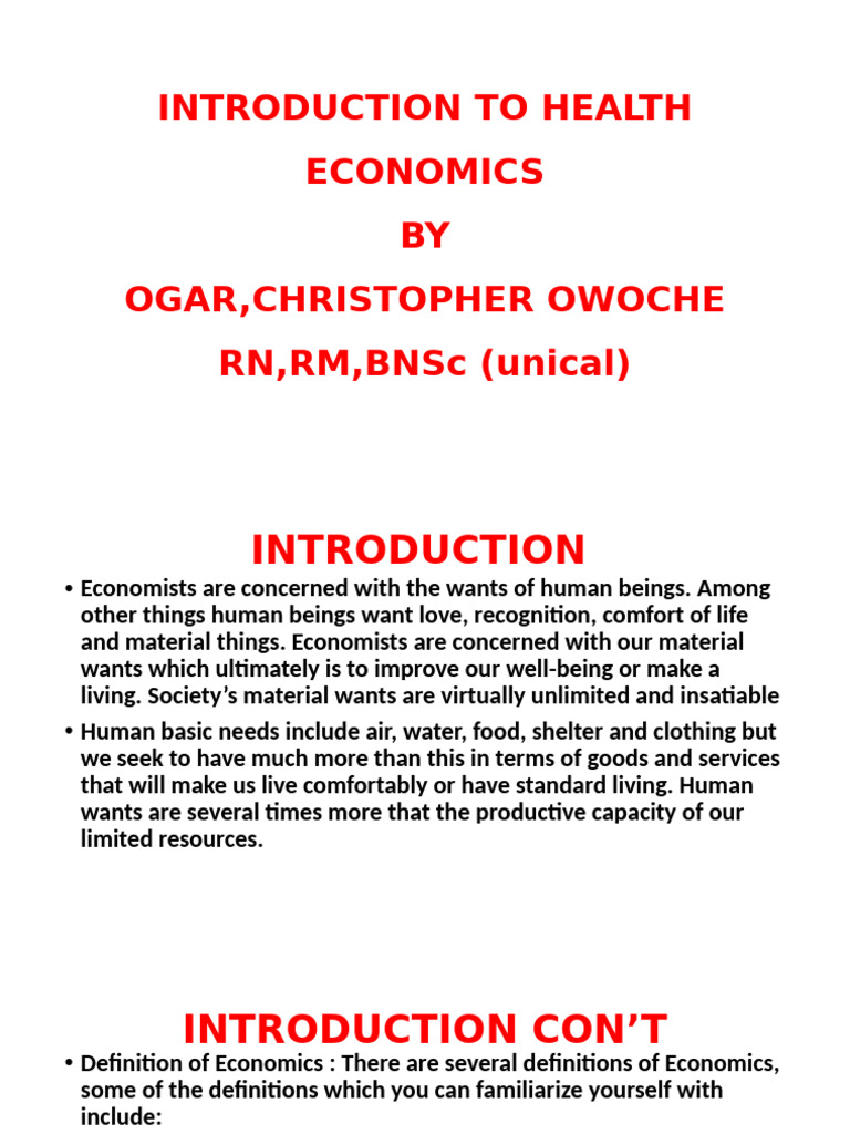 Introduction To Health Economics | PDF | Health Economics | Prices