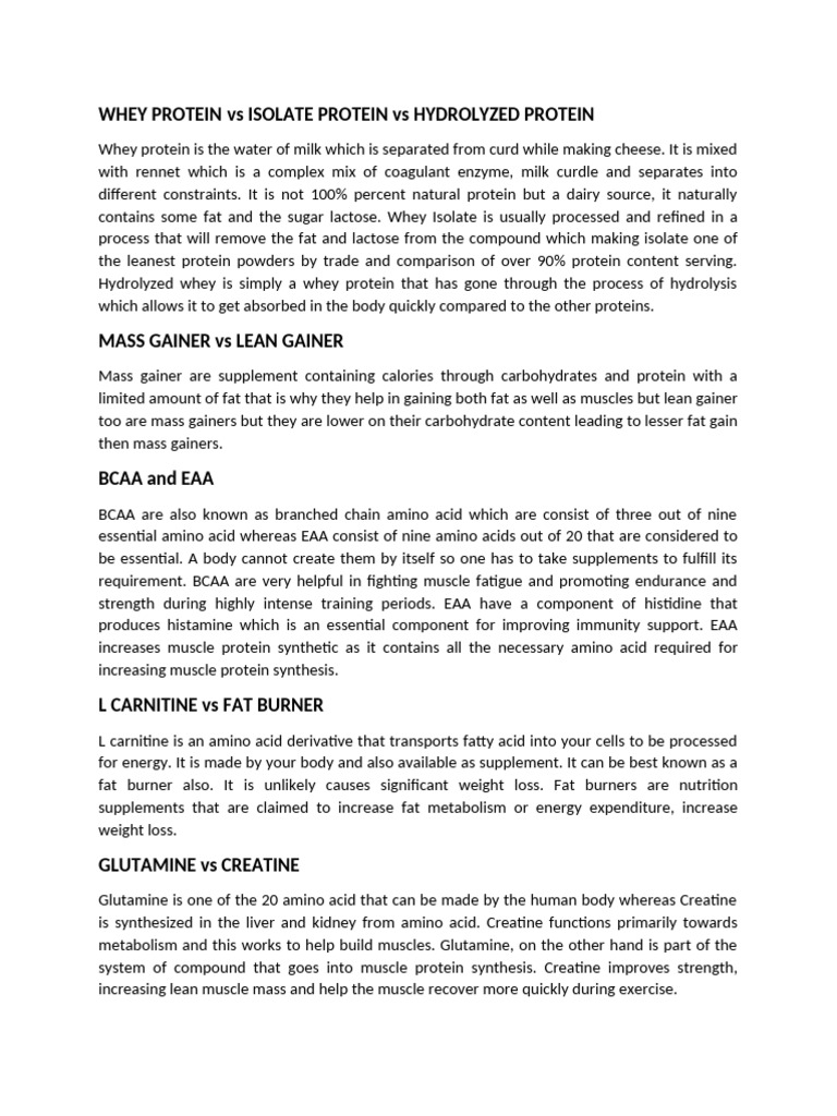 Whey Protein Vs Isolate Protein Vs Hydrolyzed Protein | PDF | Arginine ...
