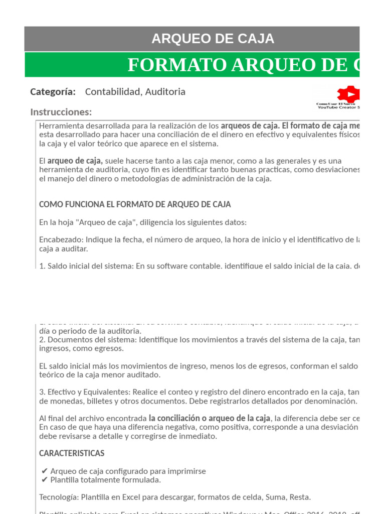 Formato Arqueo Caja 2025 | PDF | Contabilidad | Microsoft Excel
