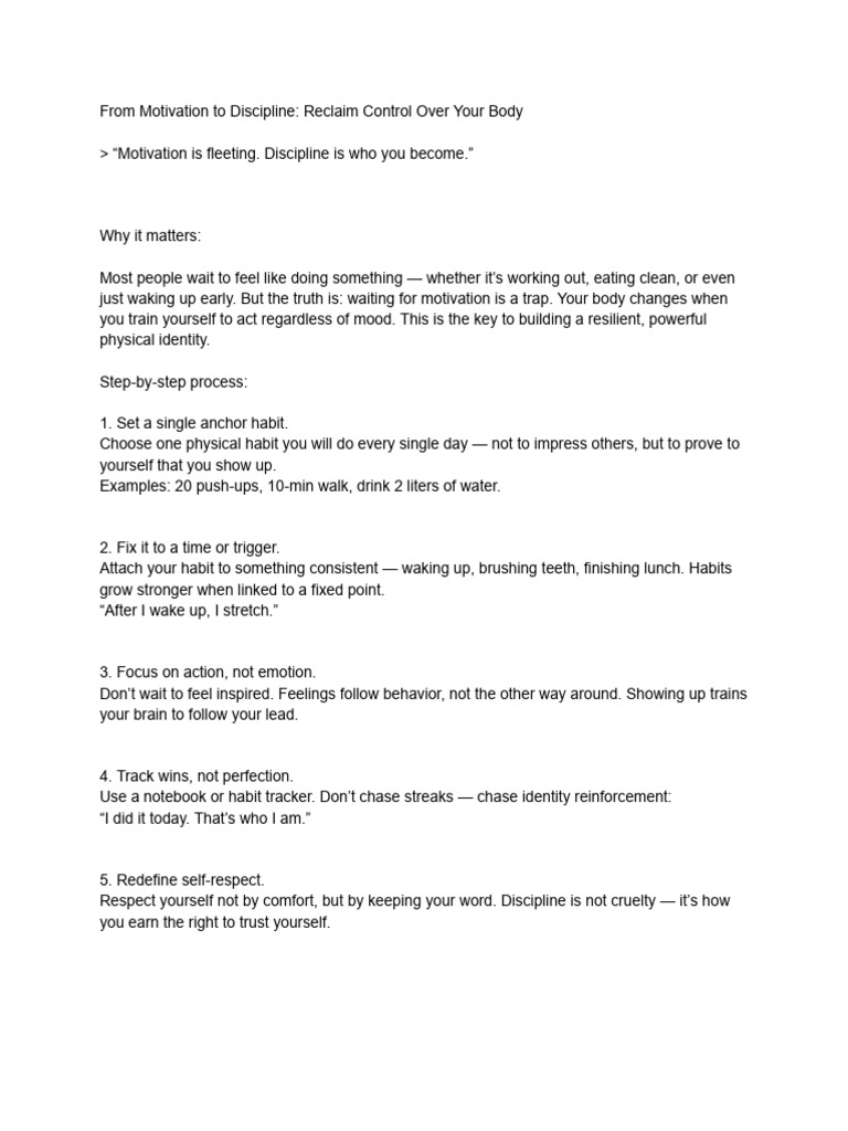 From Motivation To Discipline - Reclaim Control Over Your Body | PDF