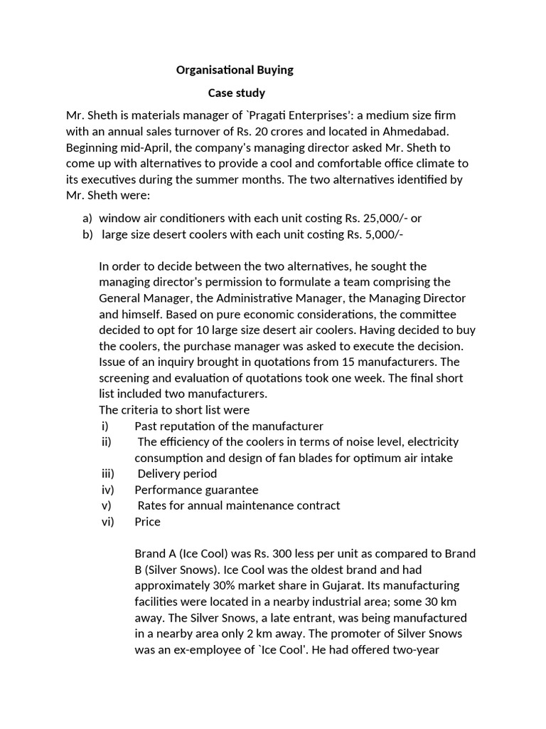 Organisational Buying Case Study | PDF | Economies