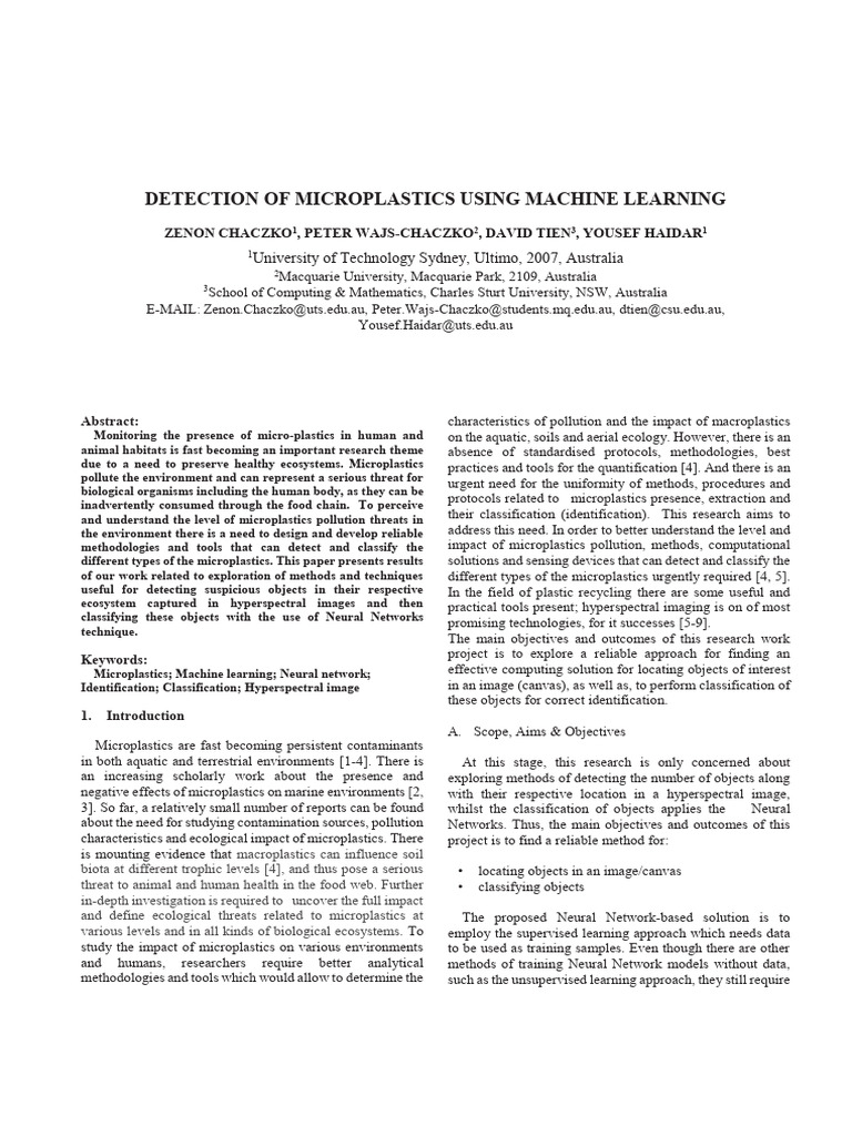 Detection of Microplastics Using Machine Learning | PDF