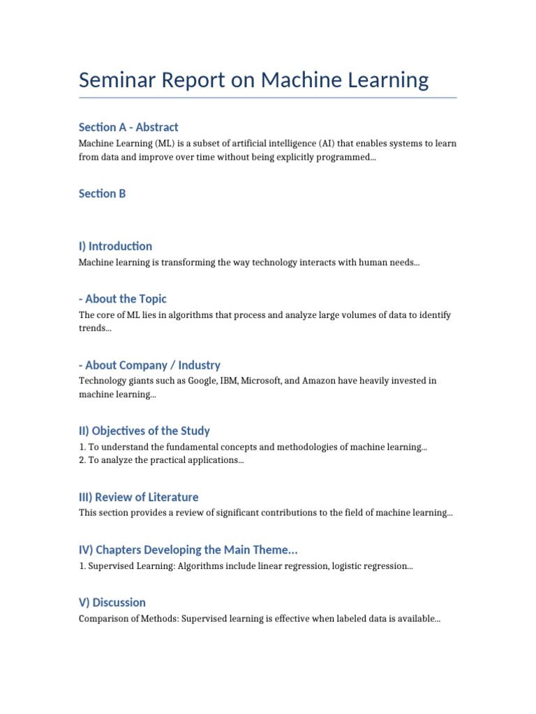 Seminar Report Machine Learning | PDF