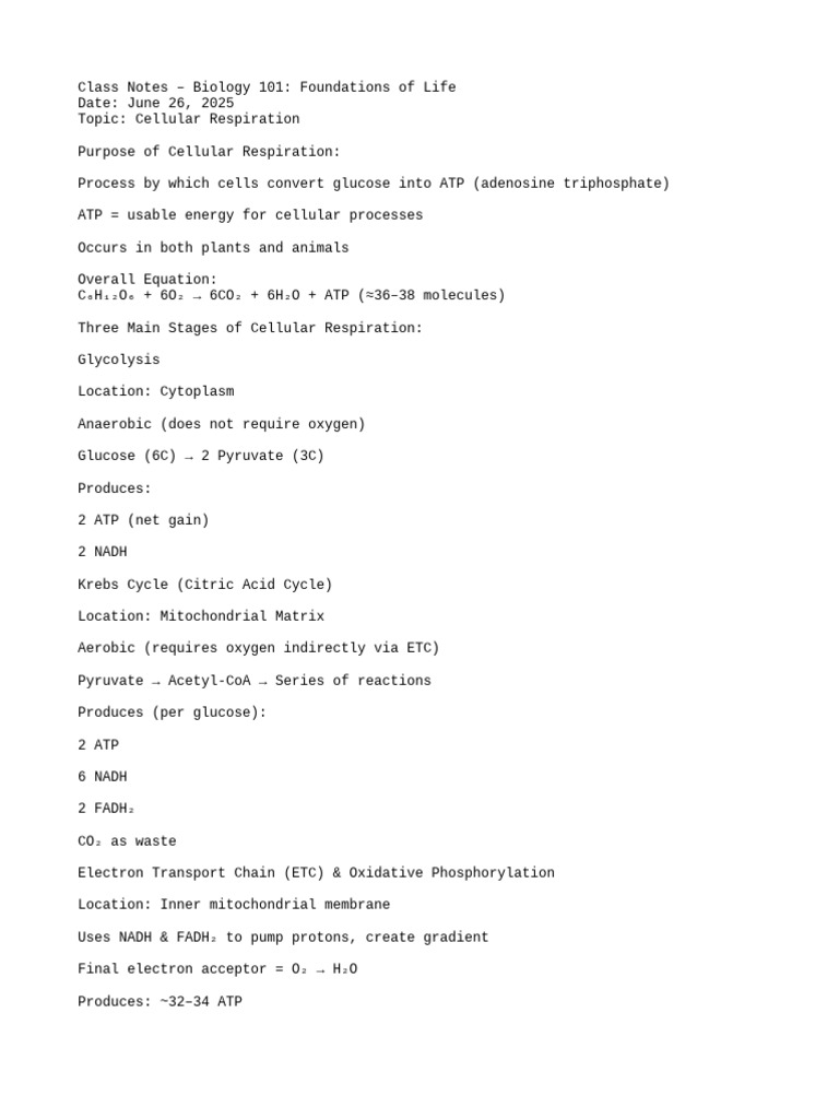 Class Notes Biology 101 | PDF