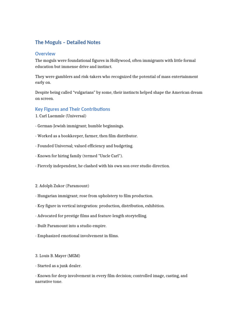 Hollywood's Founding Moguls Explained | PDF
