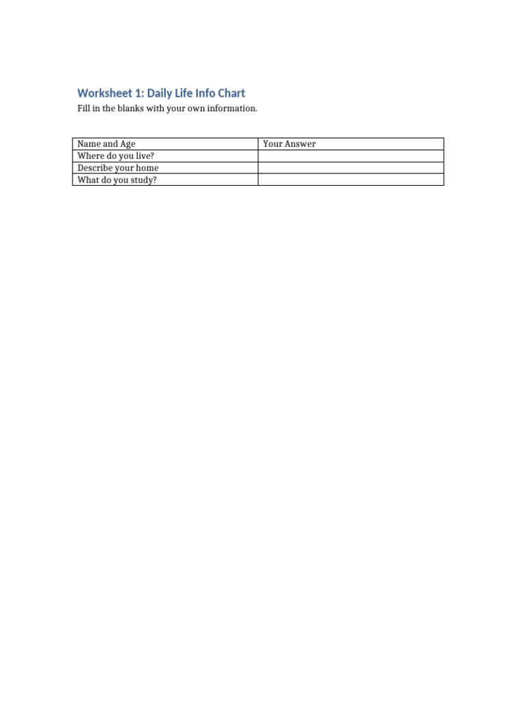 Daily Life English Worksheets | PDF