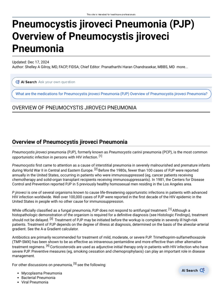 Pneumocystis Jiroveci Pneumonia (PJP) Overview of Pneumocystis Jiroveci ...