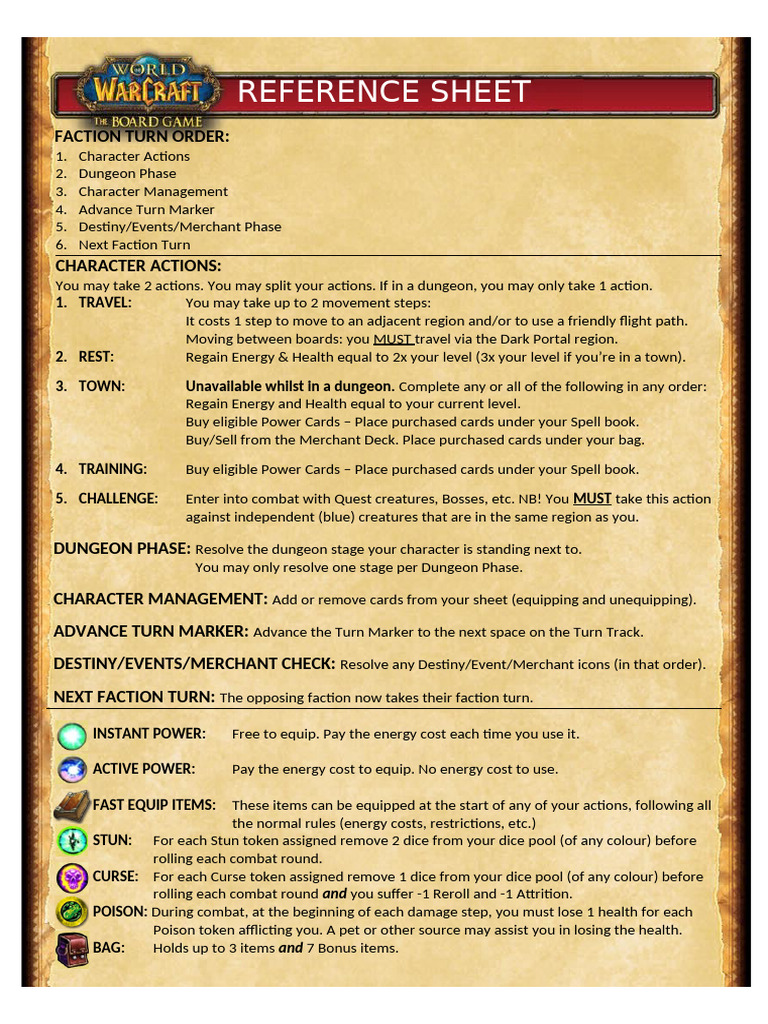 Faction Turn Order Reference Sheet | PDF | Dice | Role Playing Games