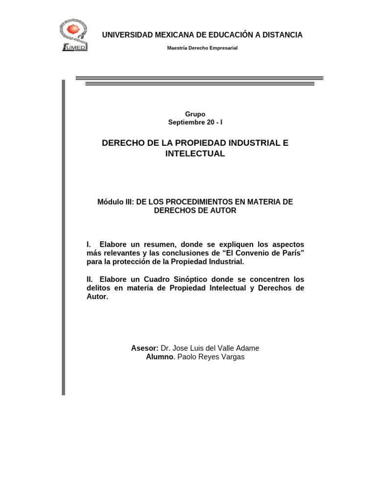 PaoloReyes Ejercicios ModIV | PDF | Patentar | Organización Mundial de la Propiedad Intelectual