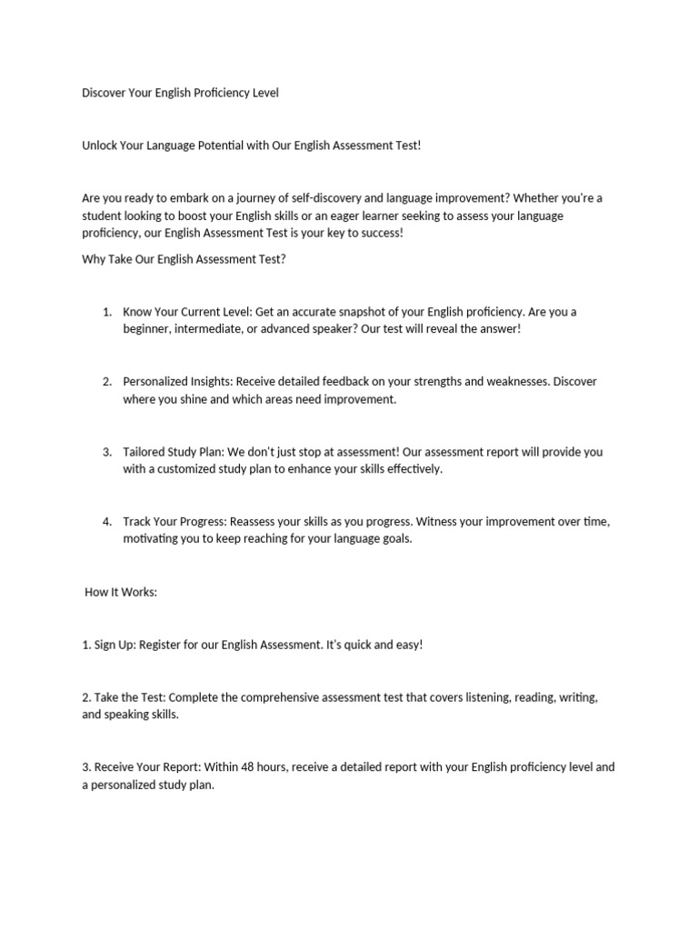 Assess Your English Proficiency Level | PDF