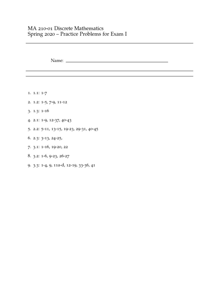 Ma 210 Exam 1 Practice Problems | PDF