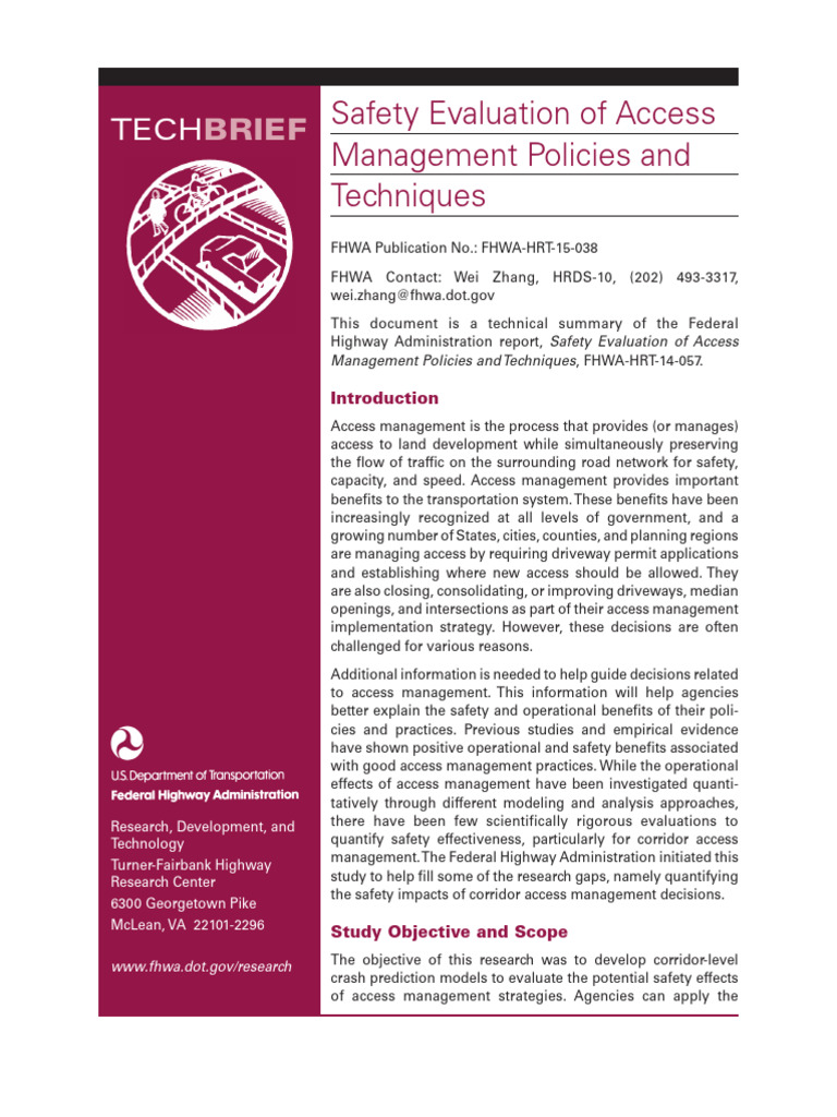 FHWA. Safety Evaluation of Access Management Policies and Techniques ...