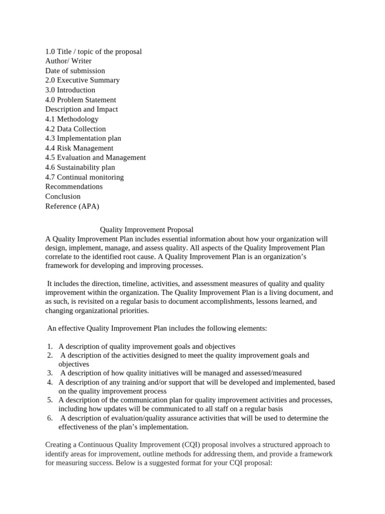 A Quality Improvement Proposal | PDF | Evaluation | Quality Management