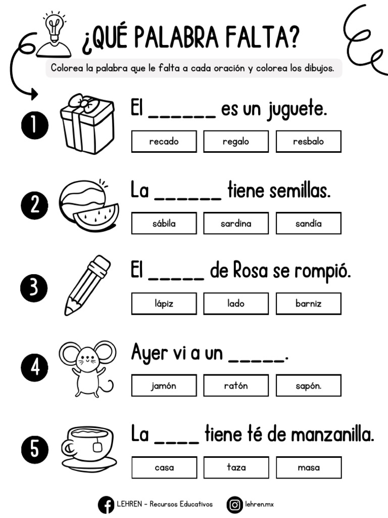 Lectoescritura Encuentra La Palabra Que Falta en La Oracion | PDF