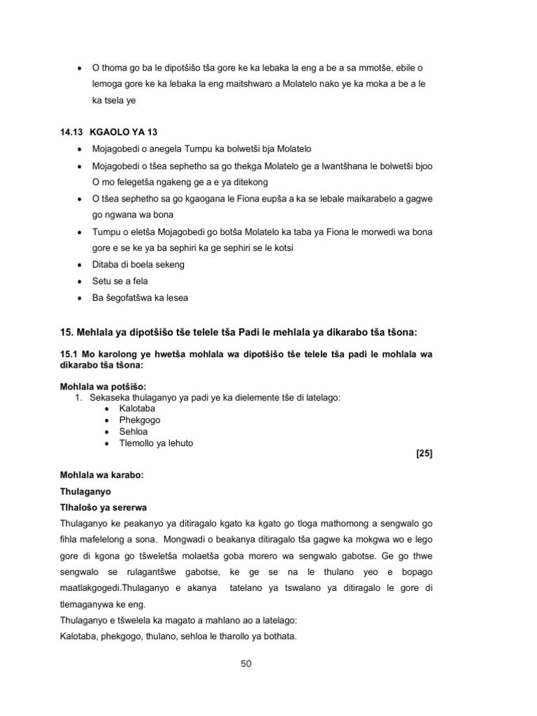 SEPEDI Novel 1 Kgalagalo Tsa Setu | PDF