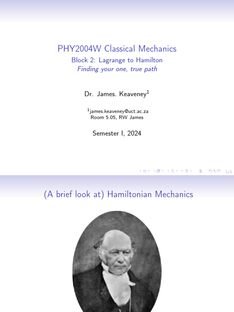 Lecture Block 2 Lagrange To Hamilton | PDF | Hamiltonian Mechanics | Lagrangian Mechanics