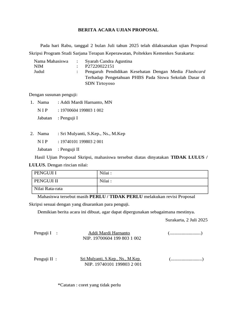 Berita Acara Sempro Syarah | PDF