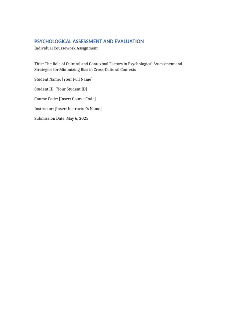 Psychological Assessment Coursework | PDF | Psychological Evaluation ...