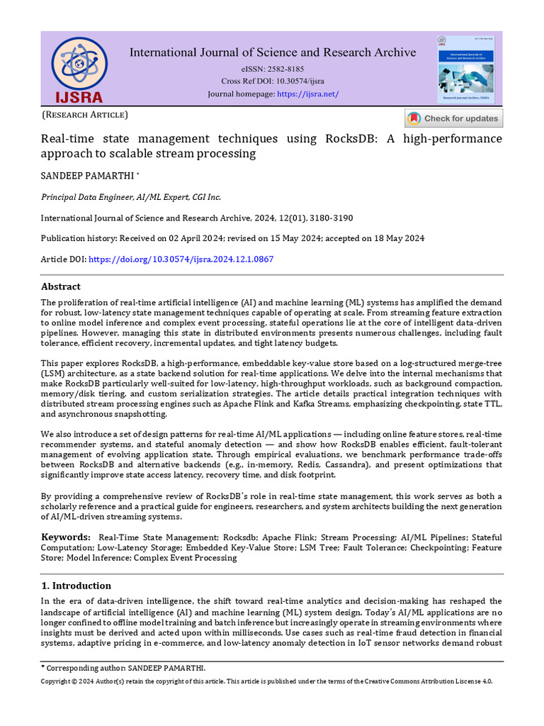 Real-Time State Management Techniques Using RocksDB | PDF | Machine Learning | Scalability