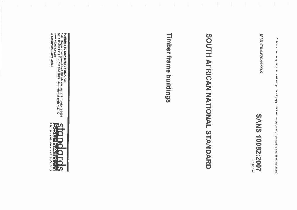 SANS 100822007 Timber Frame Buildings | PDF