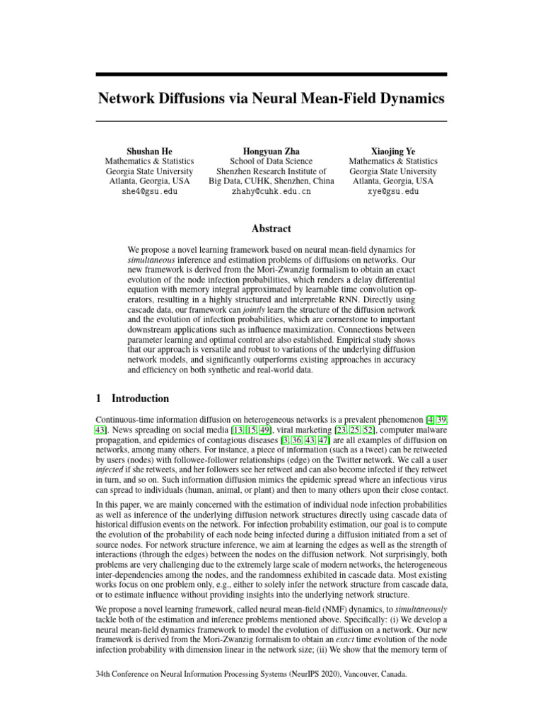 NeurIPS 2020 Network Diffusions Via Neural Mean Field Dynamics Paper ...