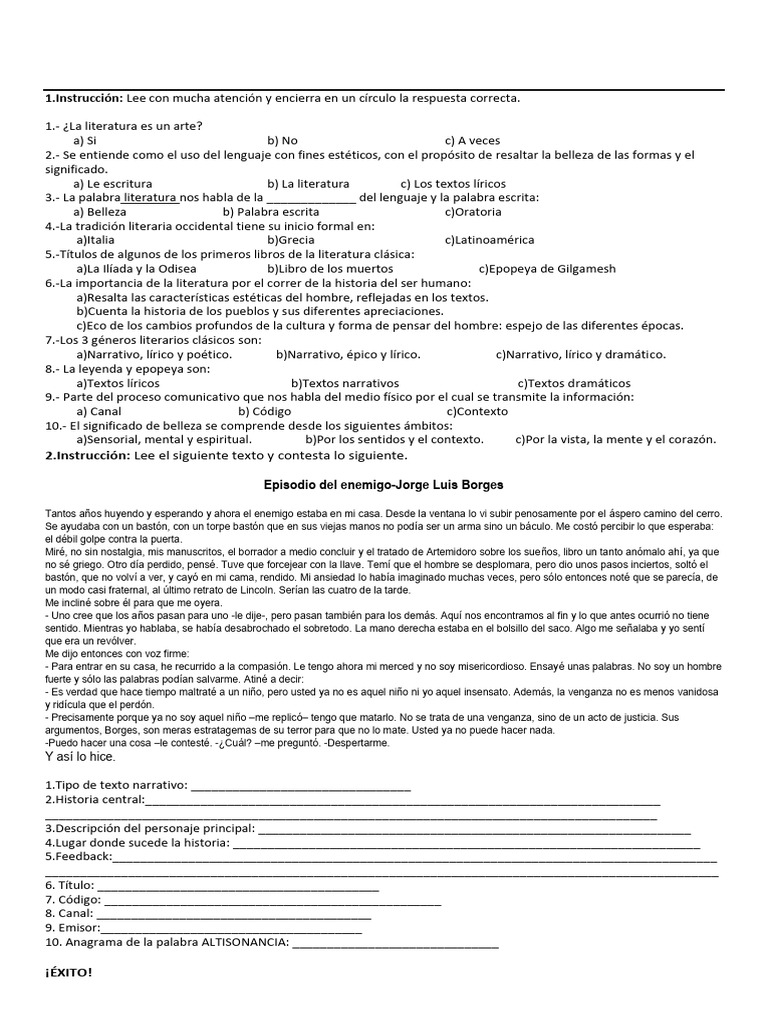 Examen Primer Periodo 5 | PDF | Poesía épica