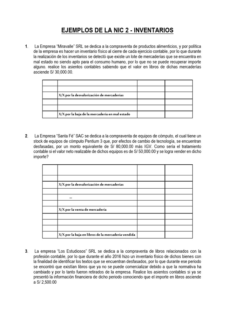 EJEM. DE LA NIC 2 RESUELTOS (Parte1) | PDF | Contabilidad | Economía ...