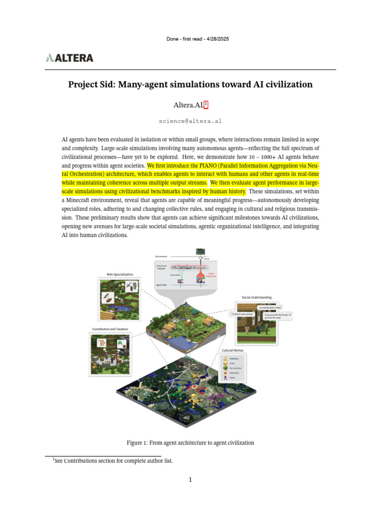 Project Sid - Many-Agent Simulations Toward AI Civilization | PDF ...