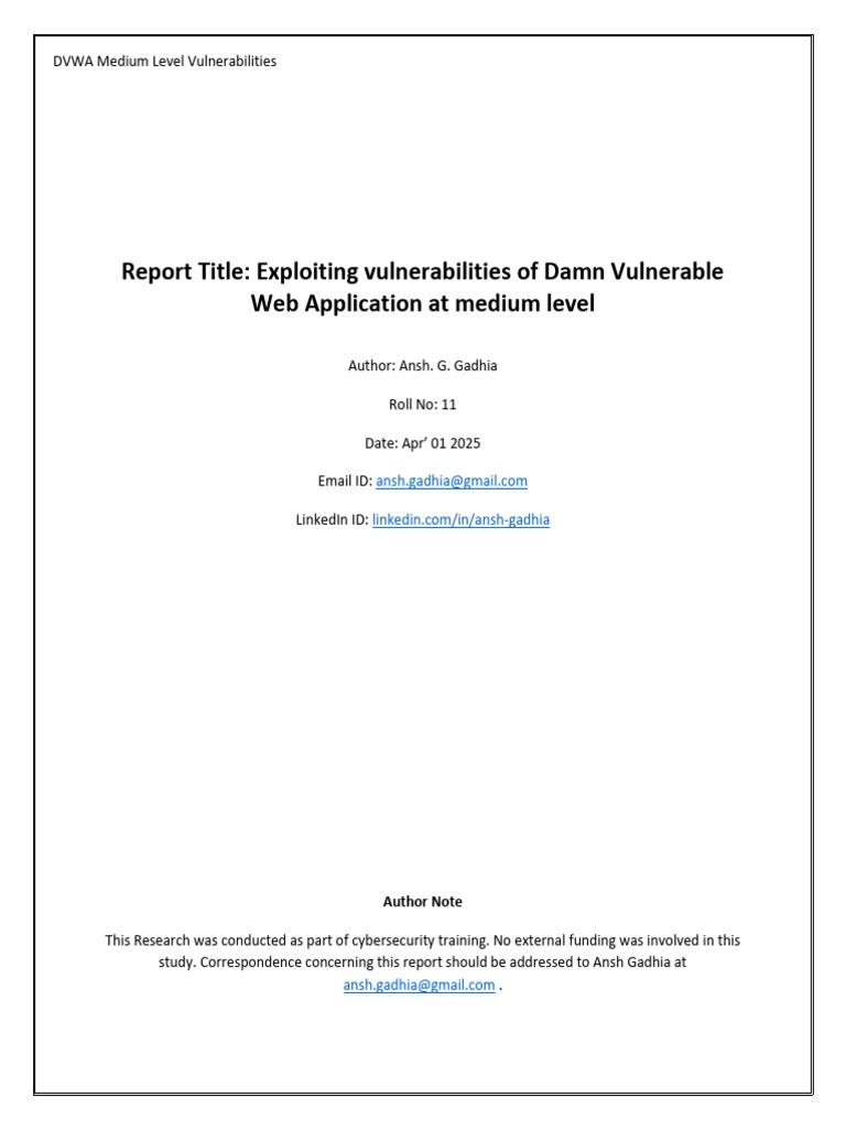 DVWA Medium Level Report | PDF | Security | Computer Security
