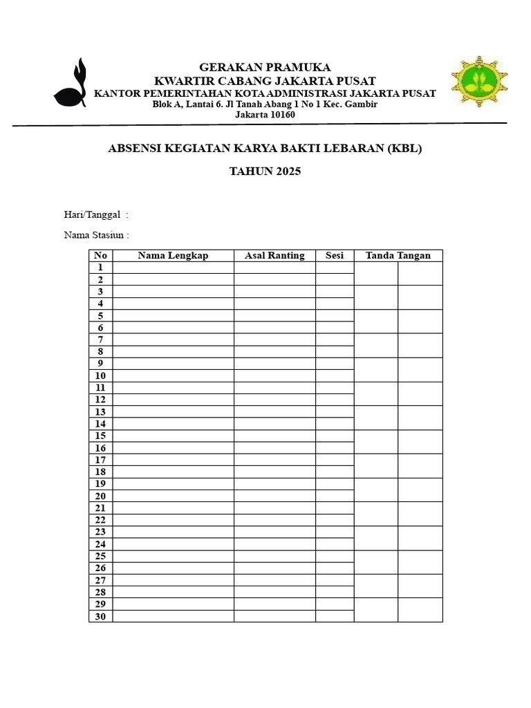 Absensi KBL Tahun 2025 | PDF