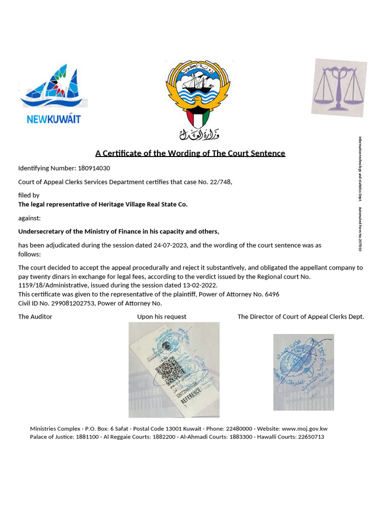 A Certificate of The Wording of The Court Sentence: The Legal ...