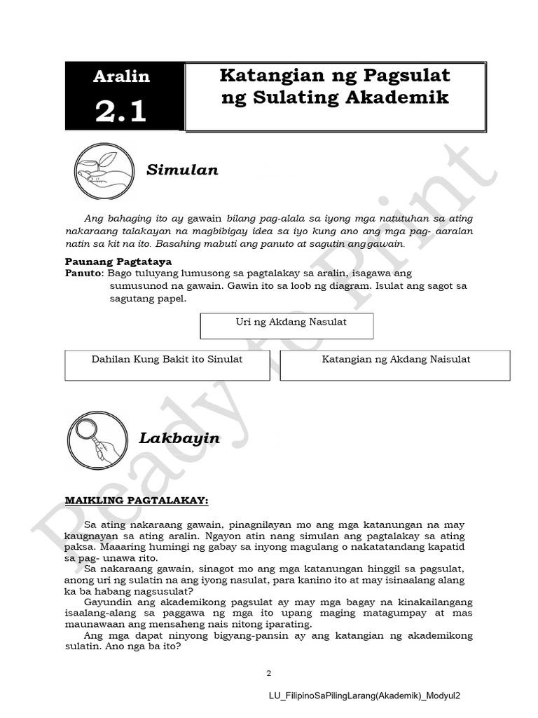 Katangian NG Pagsulat NG Sulating Akademik: Aralin | PDF