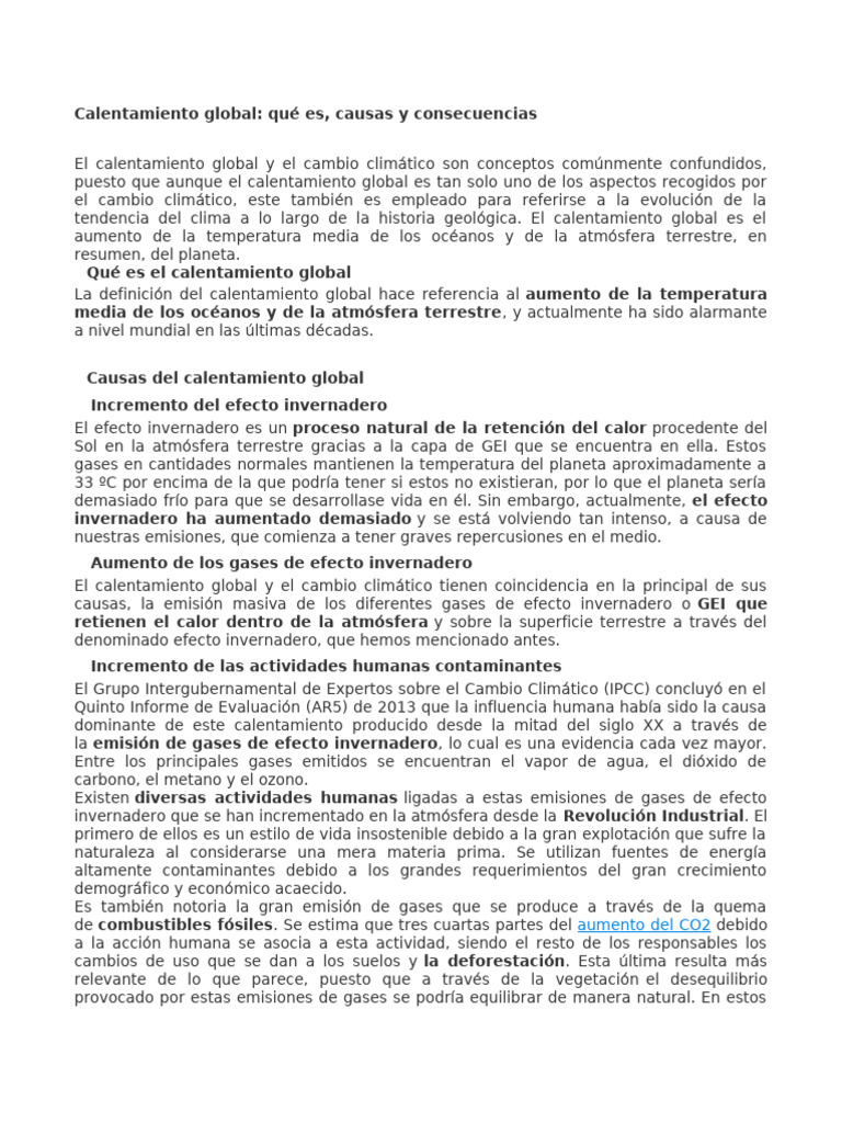 Calentamiento global: causas y efectos | PDF | Gases de efecto ...