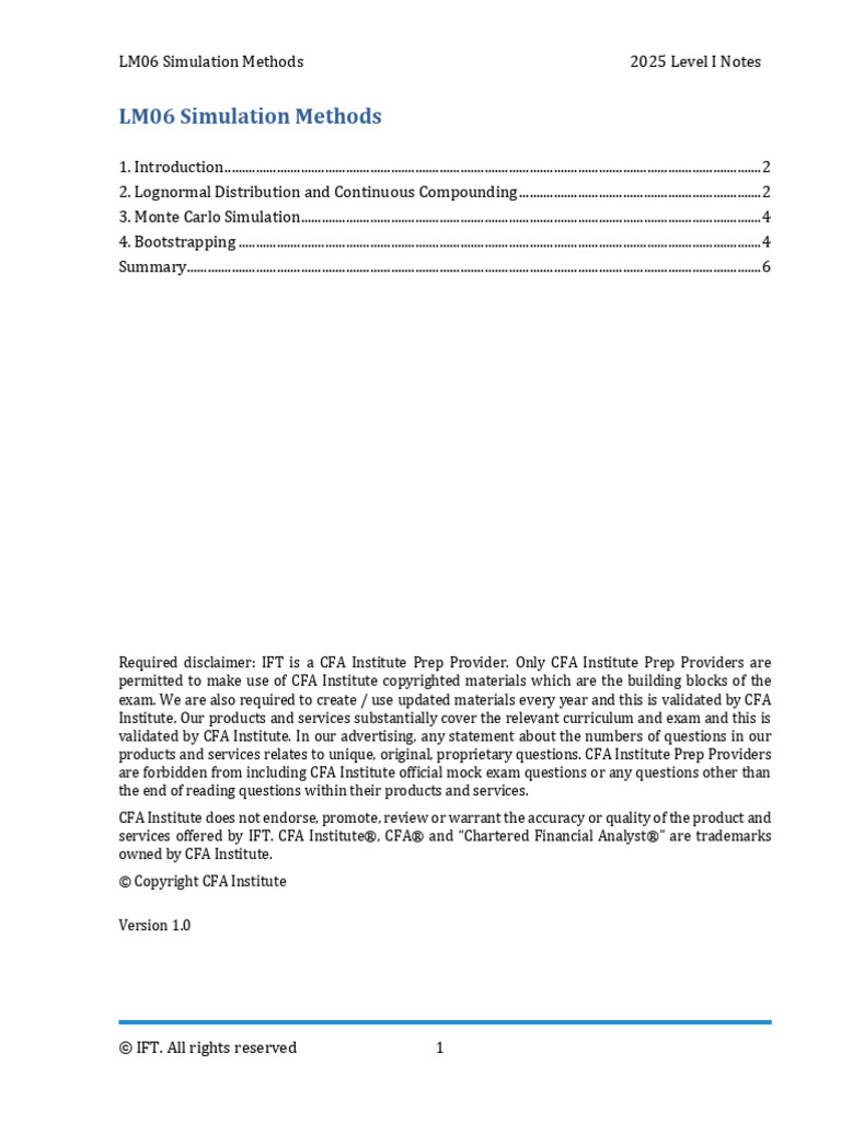LM06 Simulation Methods IFT Notes | PDF | Bootstrapping (Statistics ...
