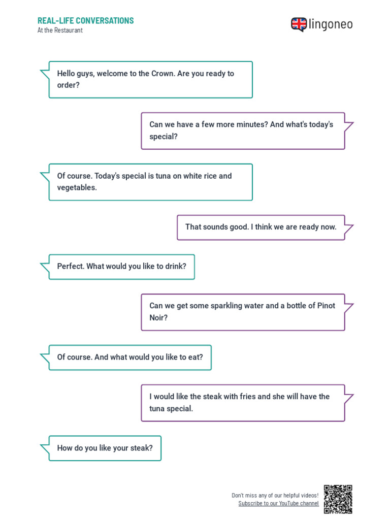 At The Restaurant Part 2 - Dialogue | PDF