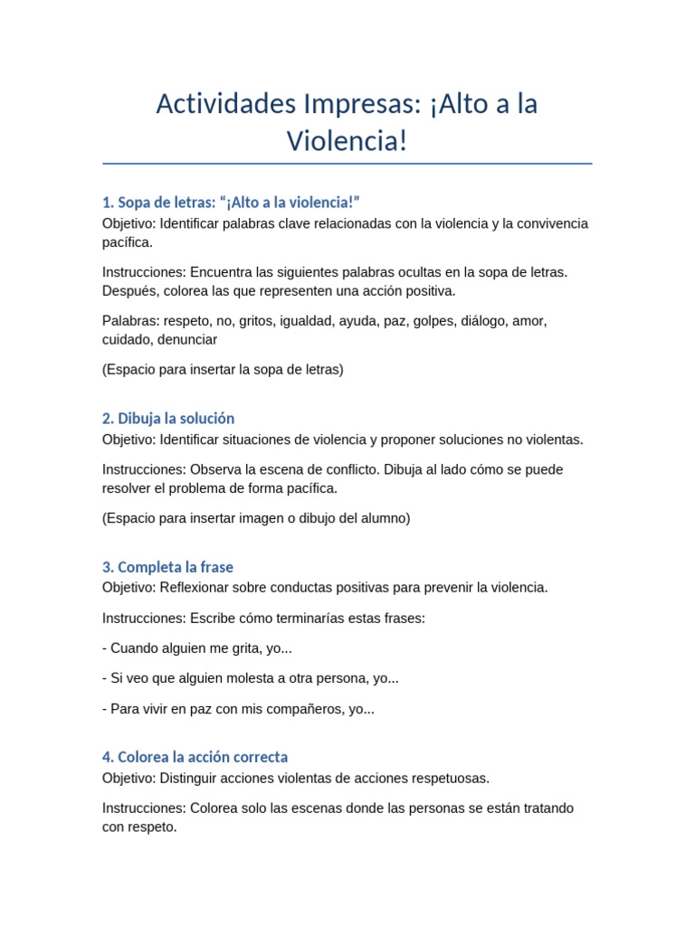 Actividades Violencia Primaria | PDF