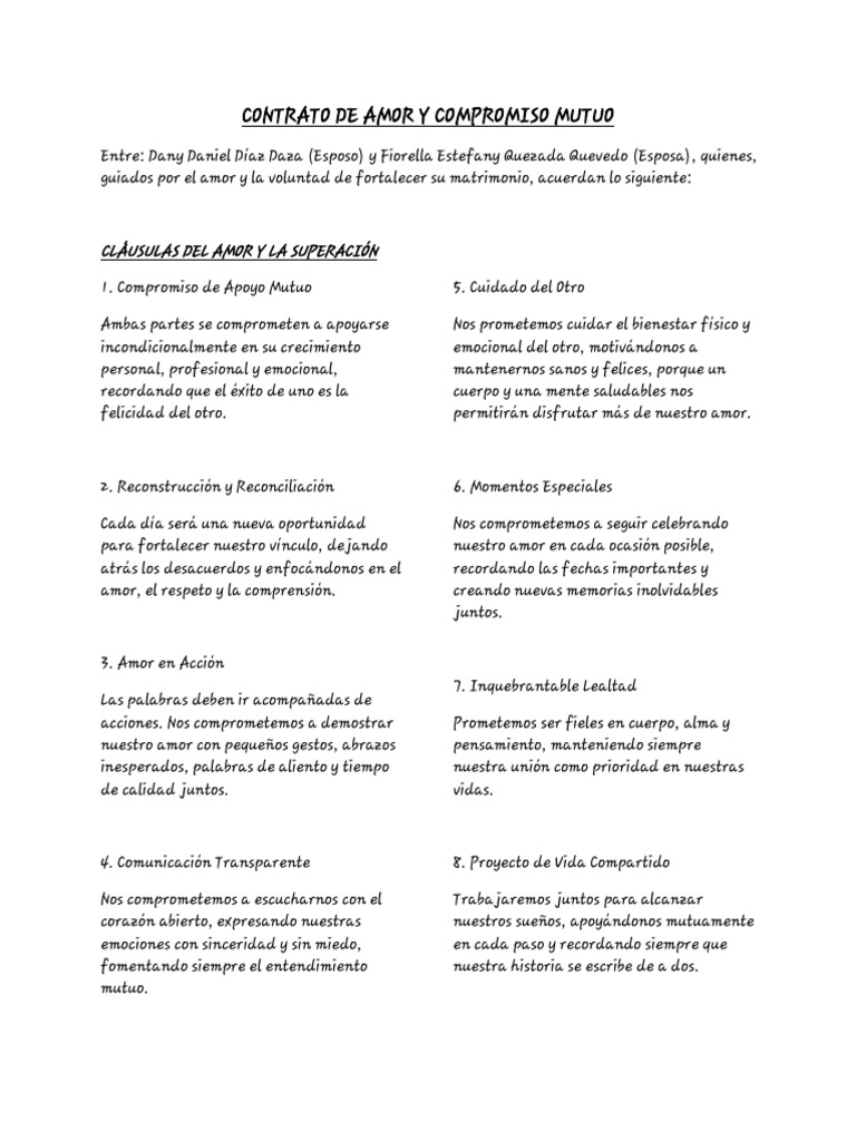Contrato de Amor y Compromiso | PDF | Amor | Las emociones